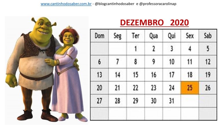 Calendário 2020 do Shrek - Atividades para a Educação Infantil ...