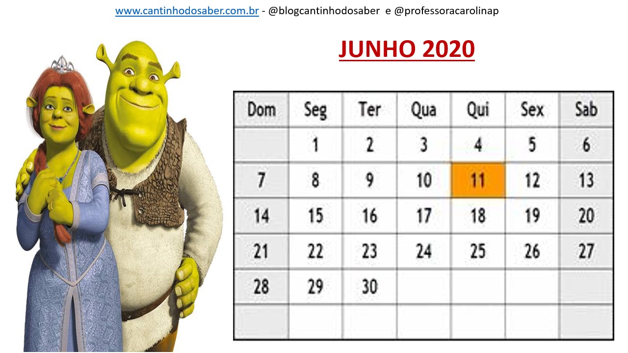 Calendário 2020 do Shrek - Atividades para a Educação Infantil ...