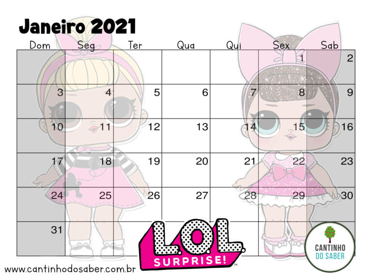 Calendário 2021 da LOL Surprise para imprimir e baixar - Atividades ...