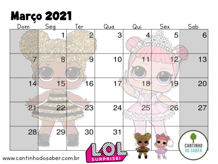 Calendário 2021 da LOL Surprise para imprimir e baixar - Atividades ...