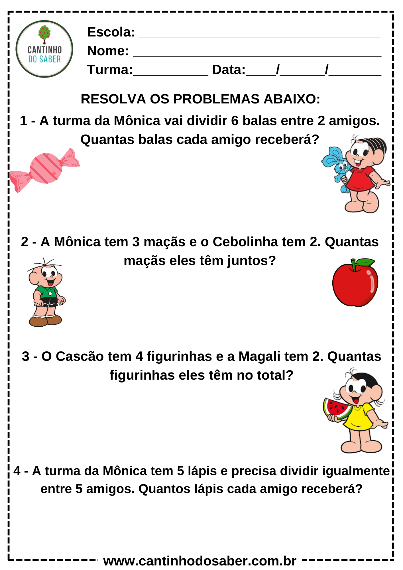 32 PROBLEMINHAS PARA O 1º ANO DA TURMA DA MÔNICA - PARTE 1
