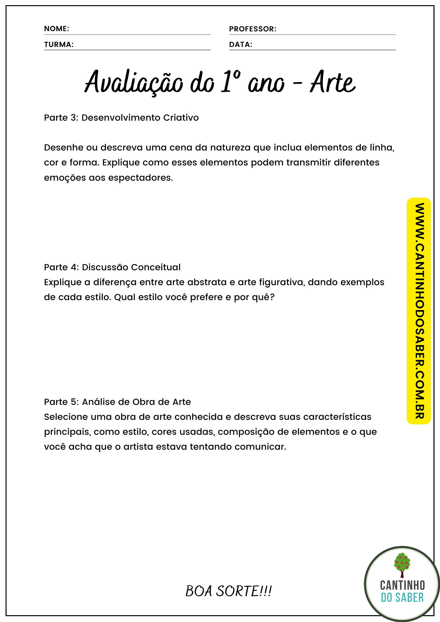 Prova De Artes 3 Ano Fundamental - BINKEDU