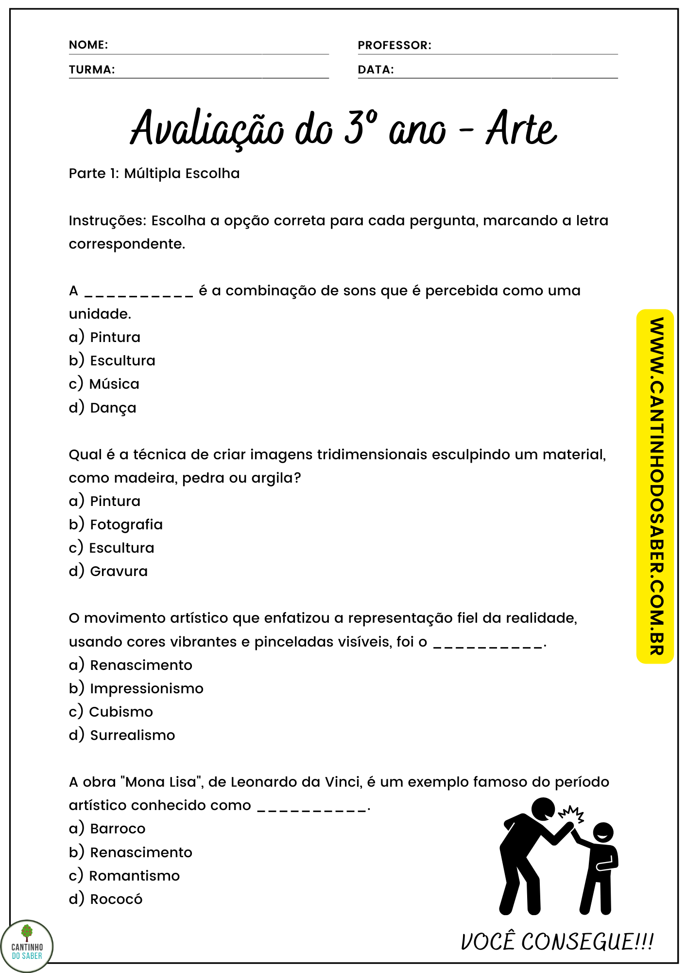 Prova De Artes 3 Ano - BRAINCP