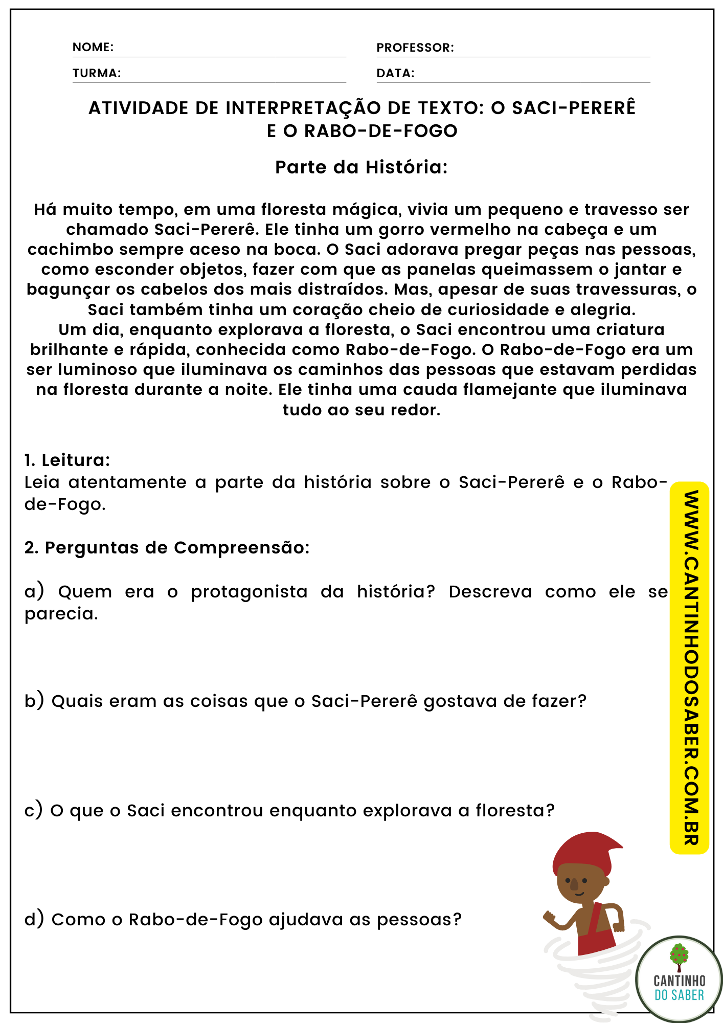 atividade de interpretação de texto - 2 ano - folclore - Atividades ...