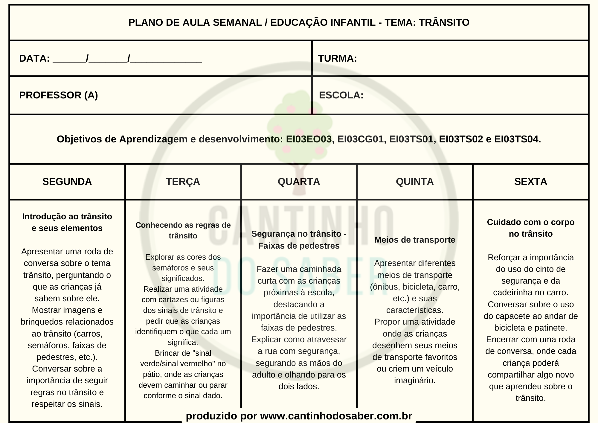 planejamento semanal sobre o trânsito - educação infantil - Atividades ...