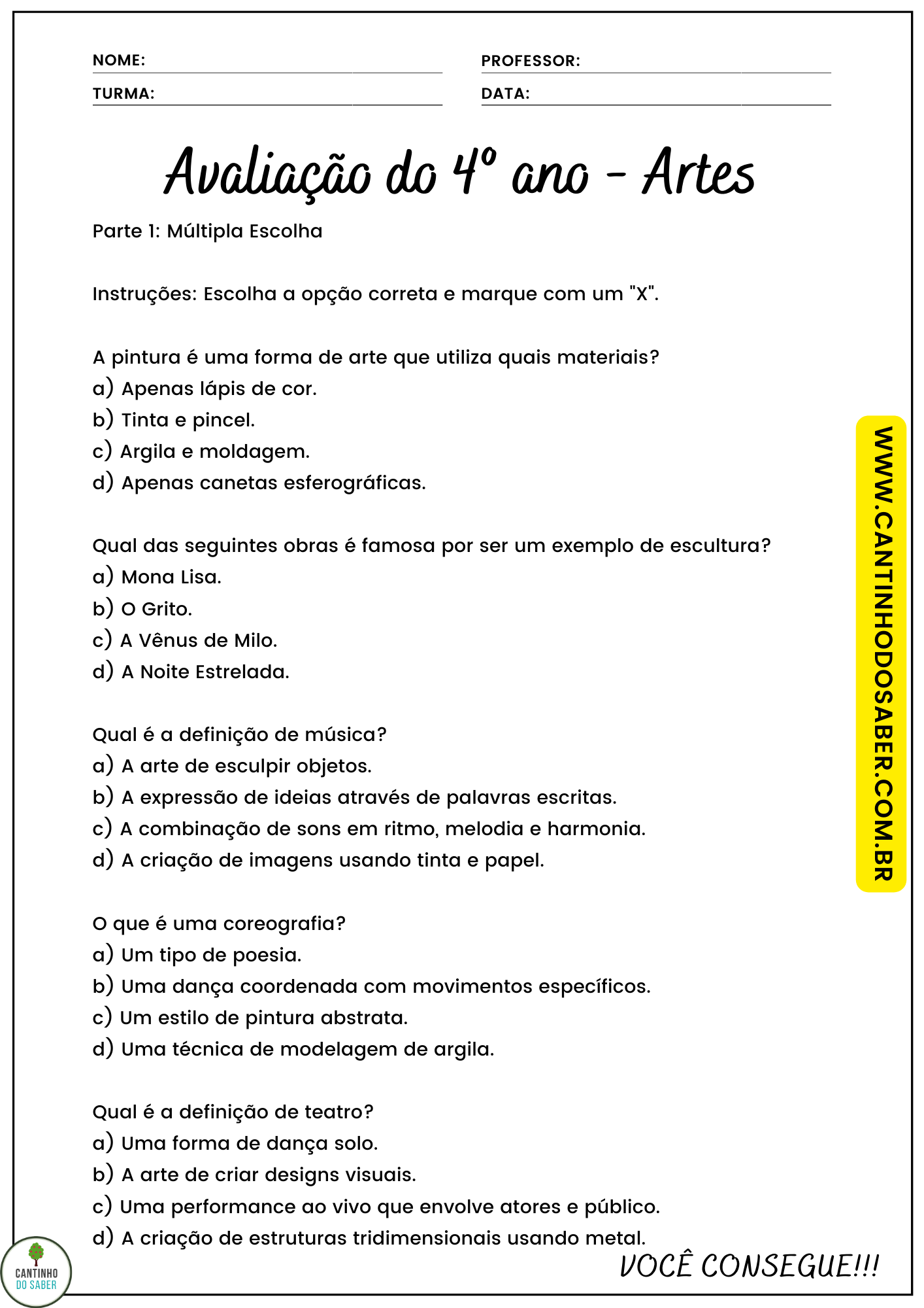 Atividades De Artes 4 Ano Ensino Fundamental Para Imprimir - BINKEDU