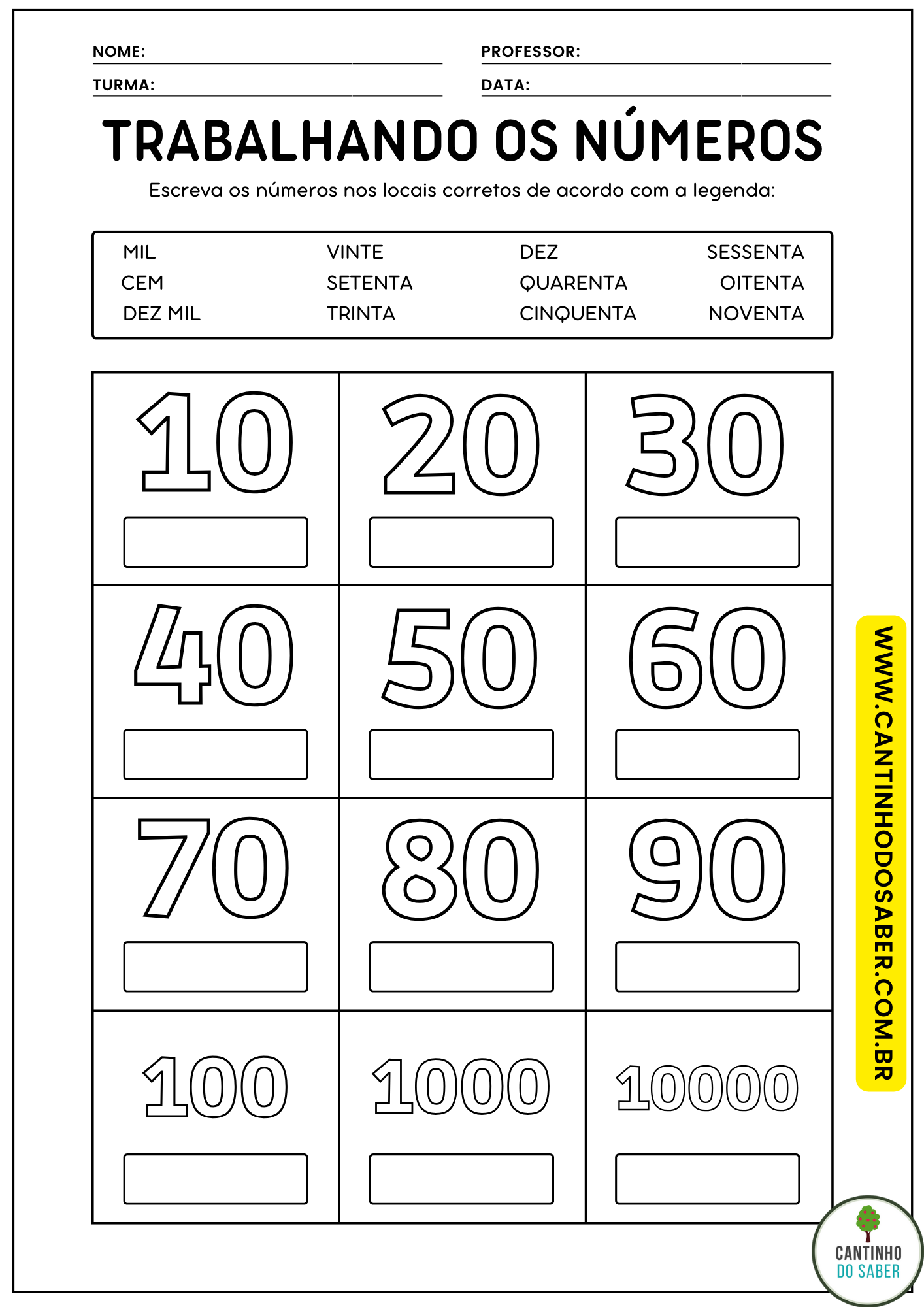 TRABALHANDO OS NÚMEROS DE 0 À 100 PARA ENSINO FUNDAMENTAL