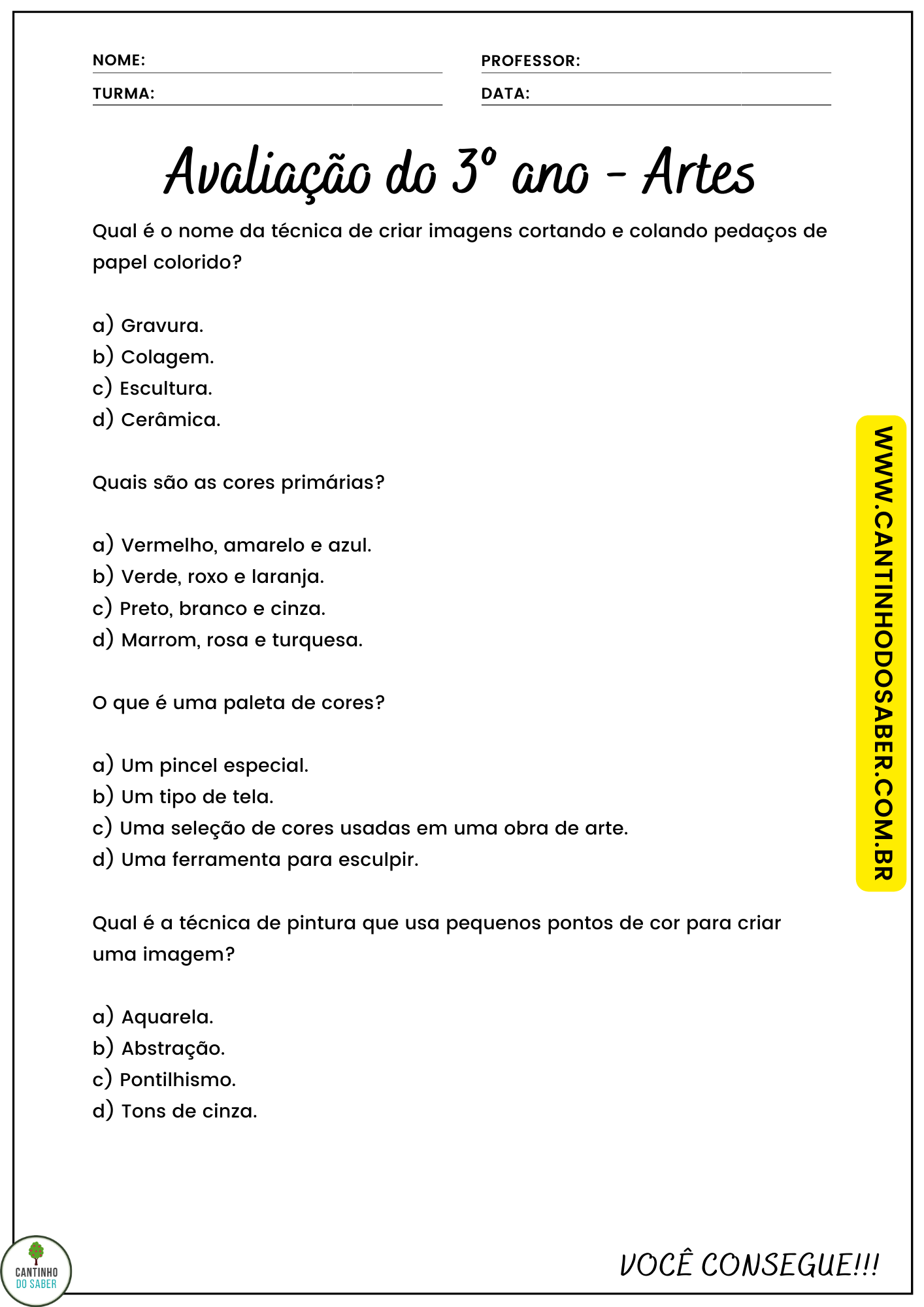 Prova De Artes 3 Ano Fundamental 2 Bimestre - FDPLEARN