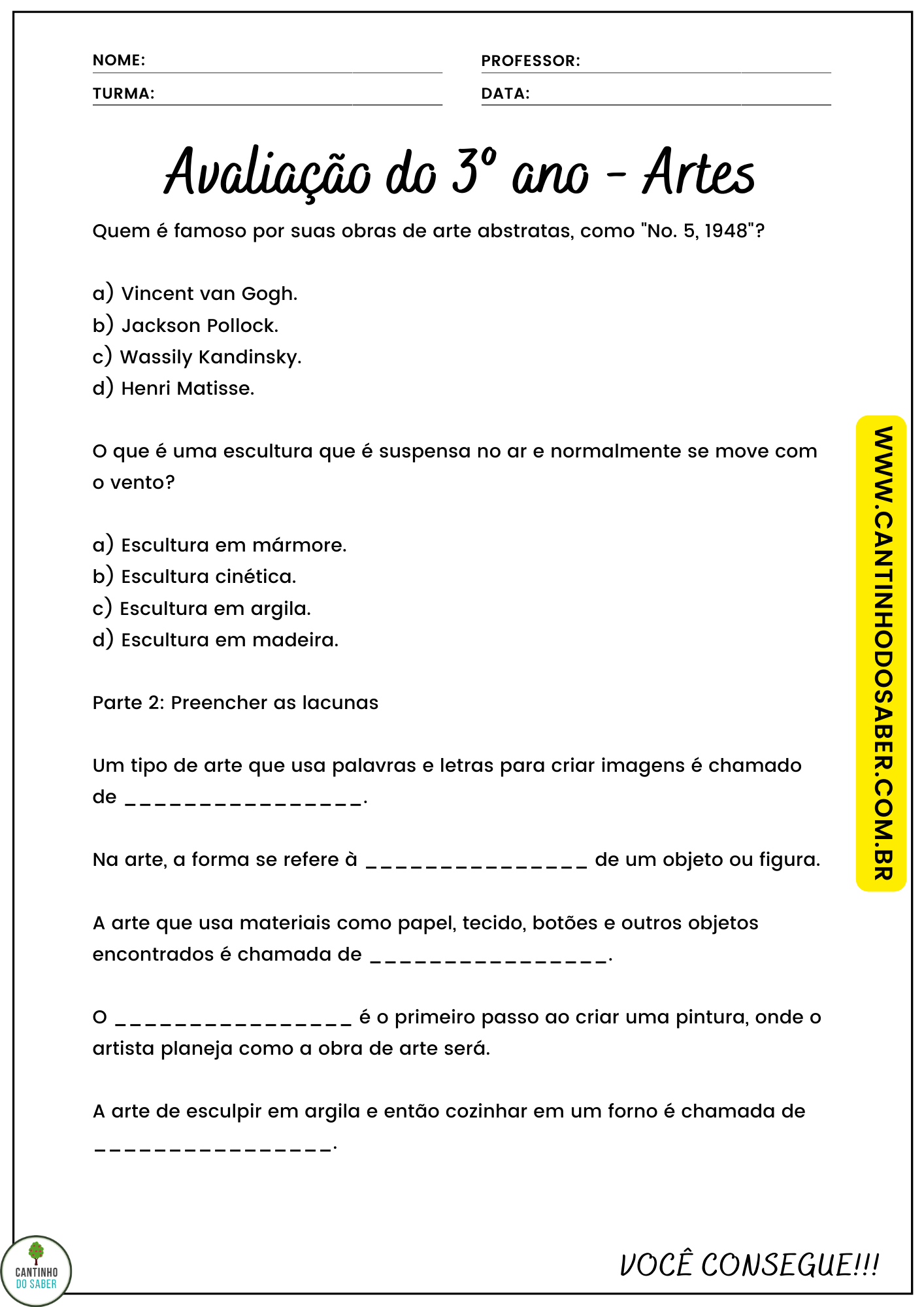 Atividade De Artes 3º Ano - FDPLEARN