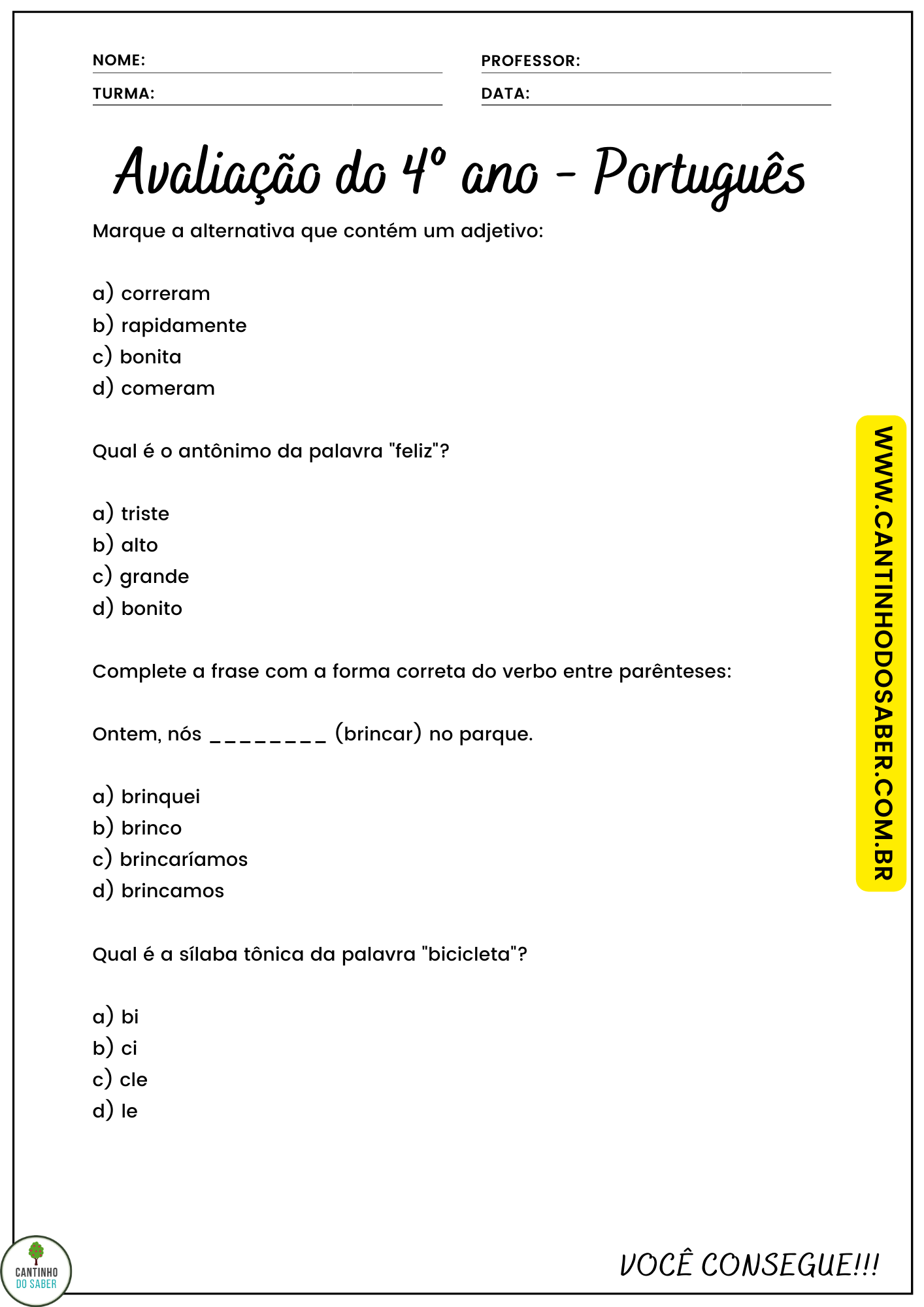 Prova De Português 3 Ano Fundamental Para Imprimir Word - NAZAEDU