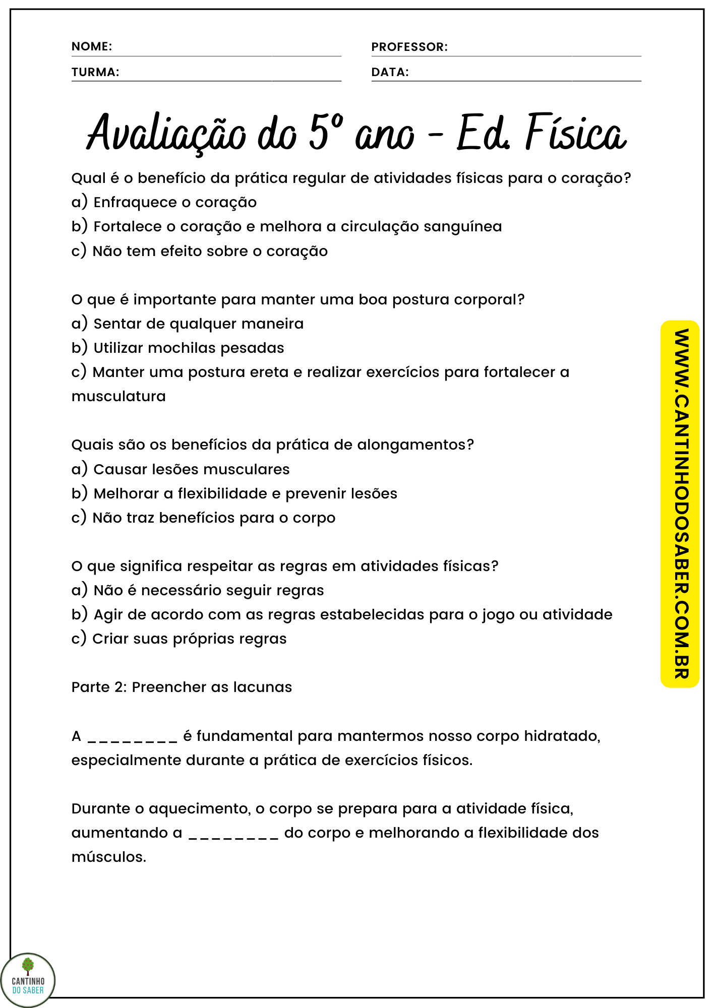 Atividade Educação Física 5o Ano - RETOEDU